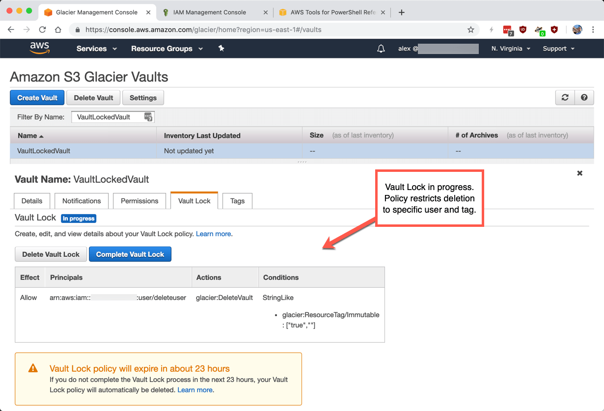 Securing AWS S3 Glacier vaults with a vault lock policy - Thinking aloud