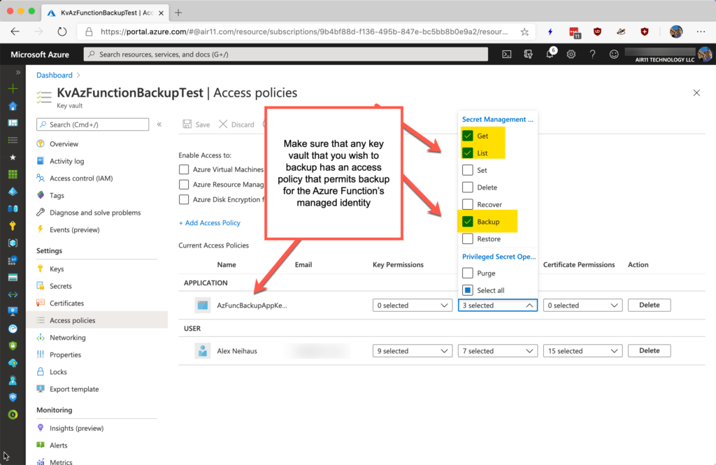 Back up Azure Key Vault secrets | Thinking aloud